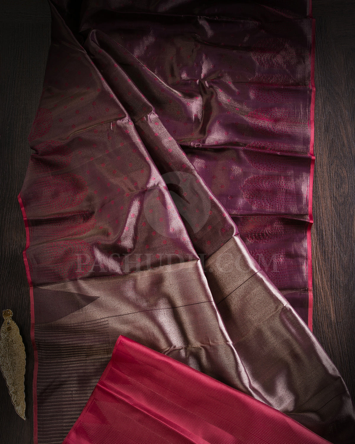 Brown And Rust Red Borderless Kanjivaram Silk Saree - D544(B) – Pashudh ...