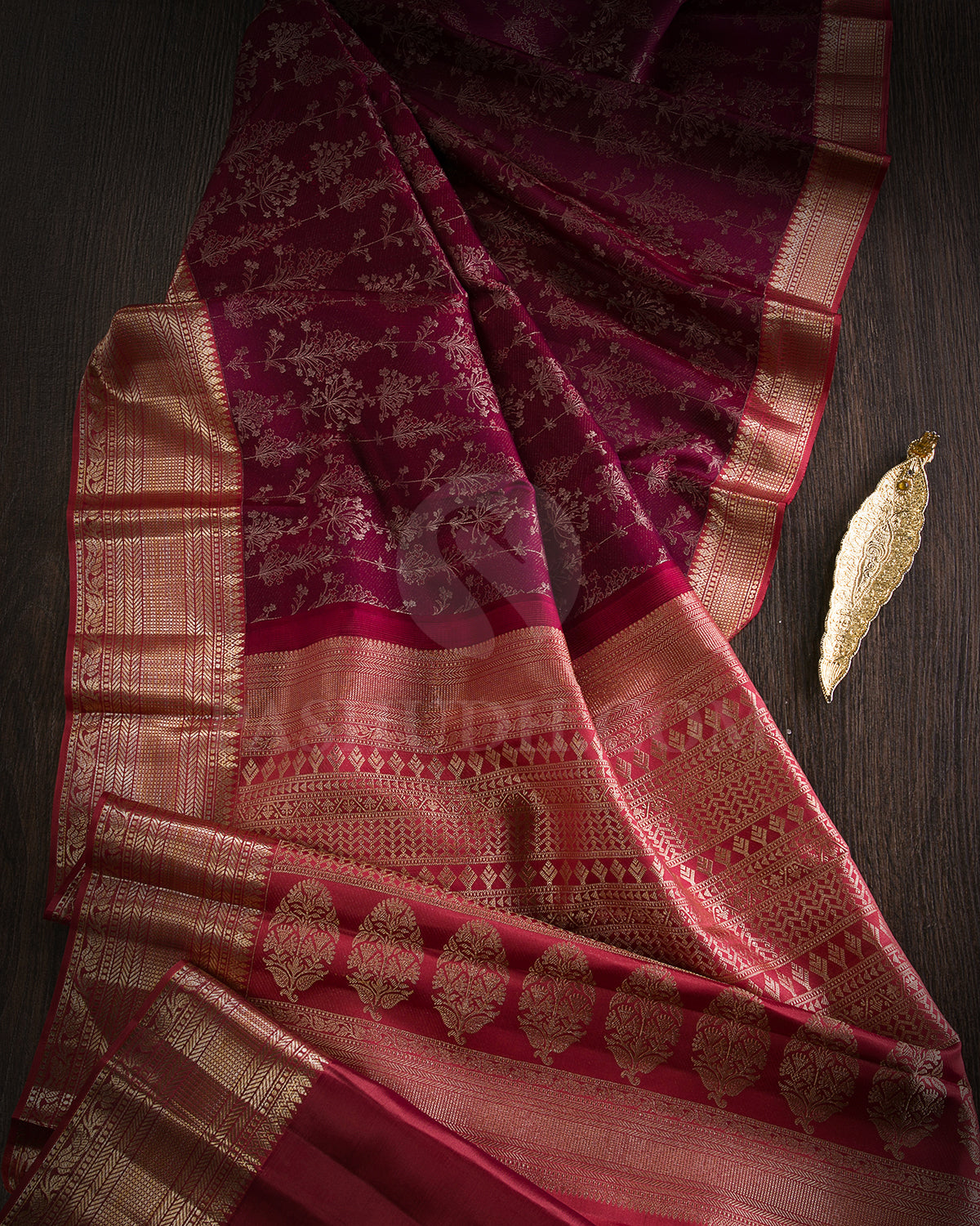 Burgundy And Rust Orange Kanjivaram Silk Saree - D589(A) – Pashudh Sarees