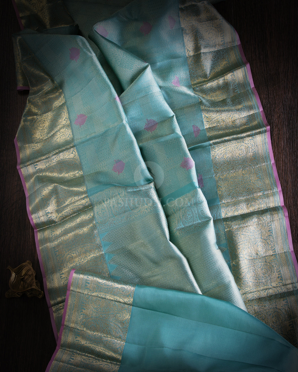 Powder Blue Kanjivaram Silk Saree - DJ244 – Pashudh Sarees