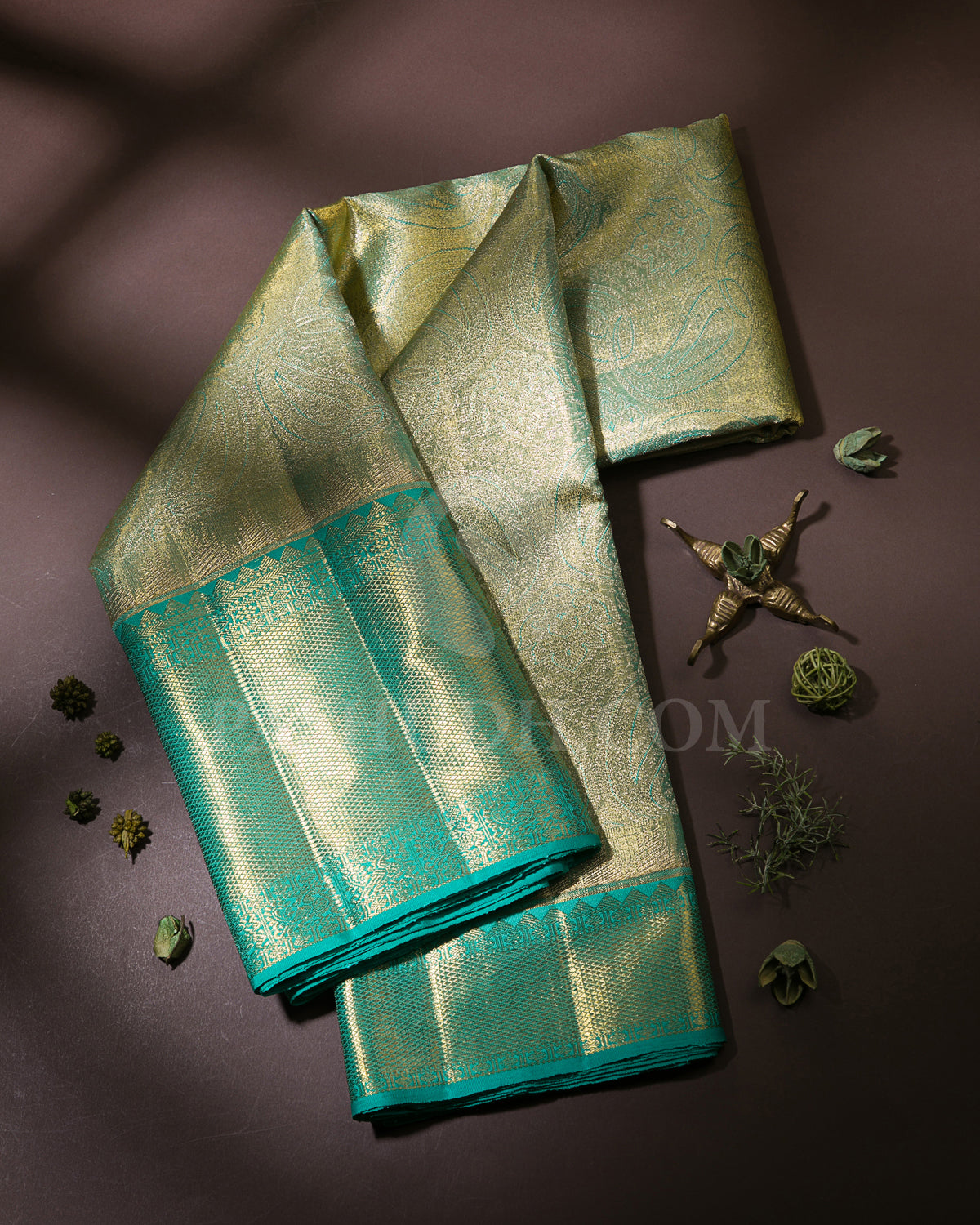 Turquoise Tissue kanjivaram Silk Saree - S1049(C) – Pashudh Sarees