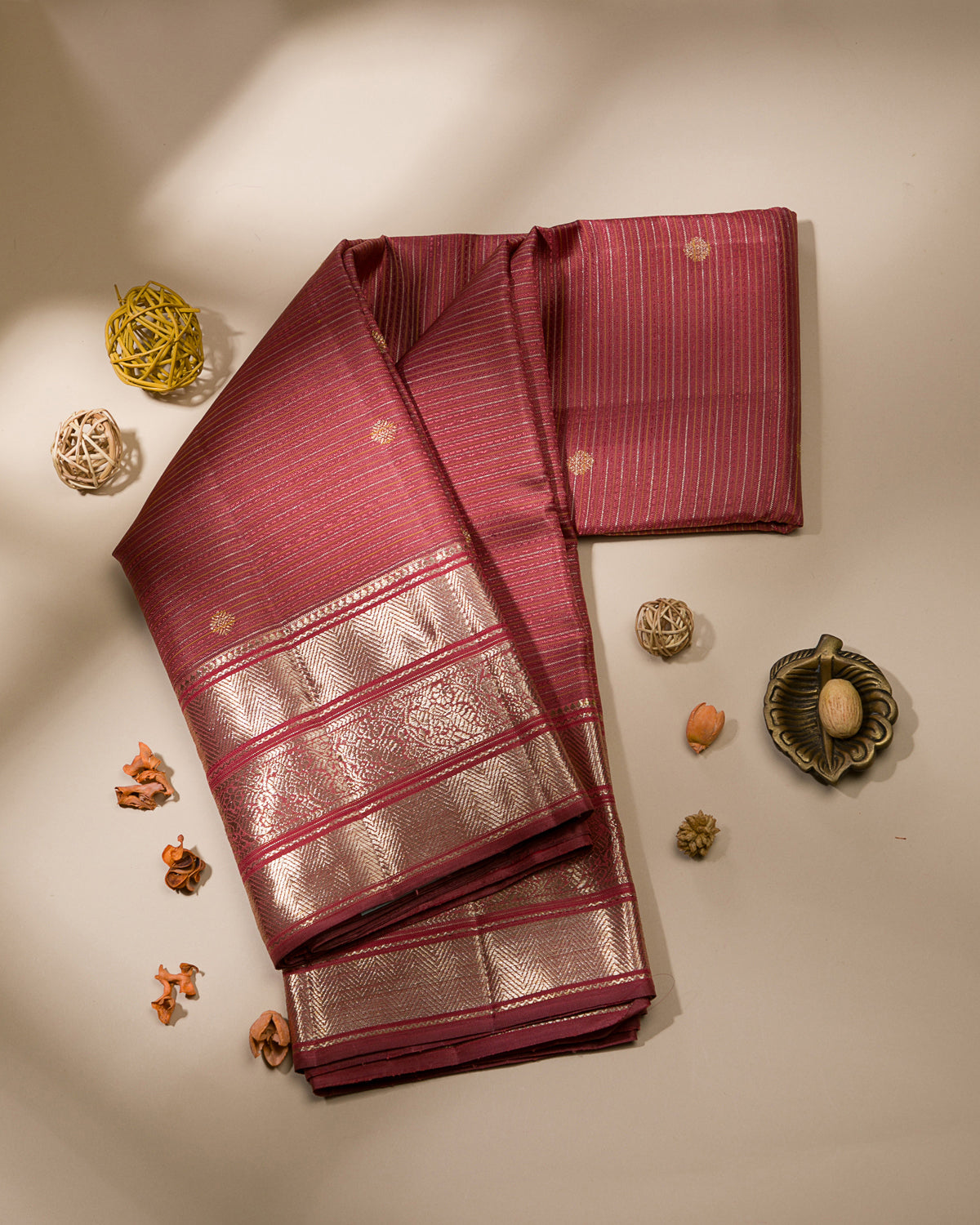 Rust Red And Mustard Kanjivaram Silk Saree - S1213(A) – Pashudh Sarees