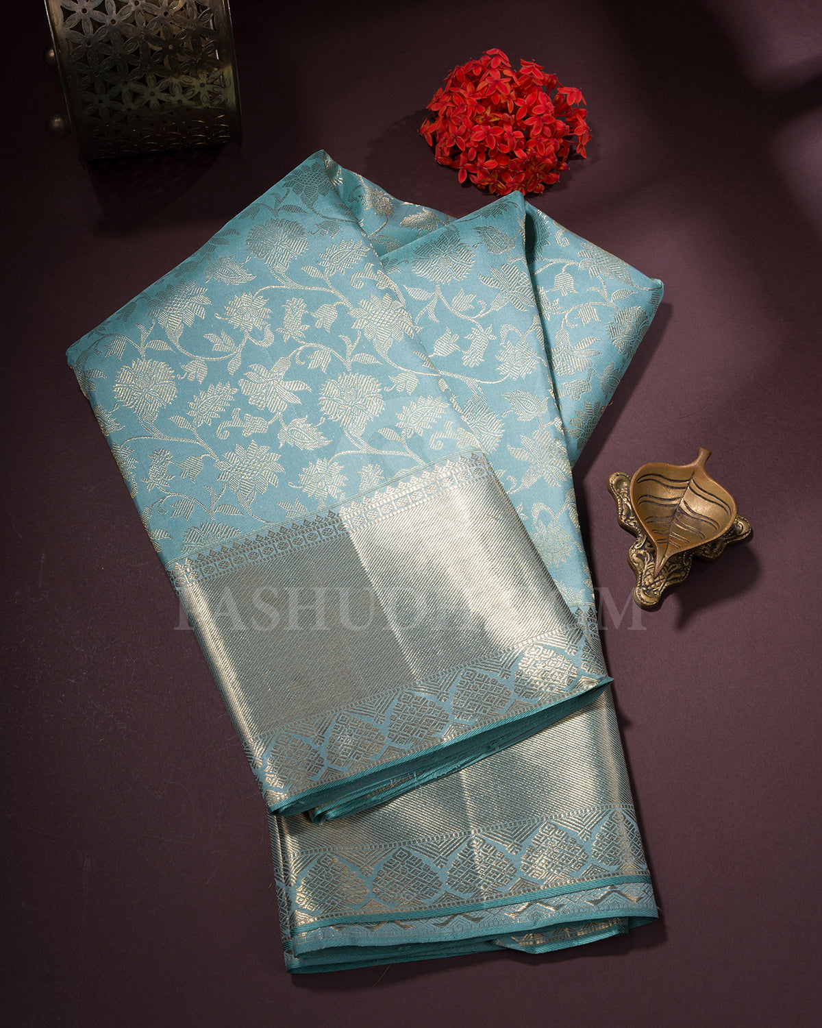 Powder Blue Kanjivaram Silk Saree - BKB11 – Pashudh Sarees