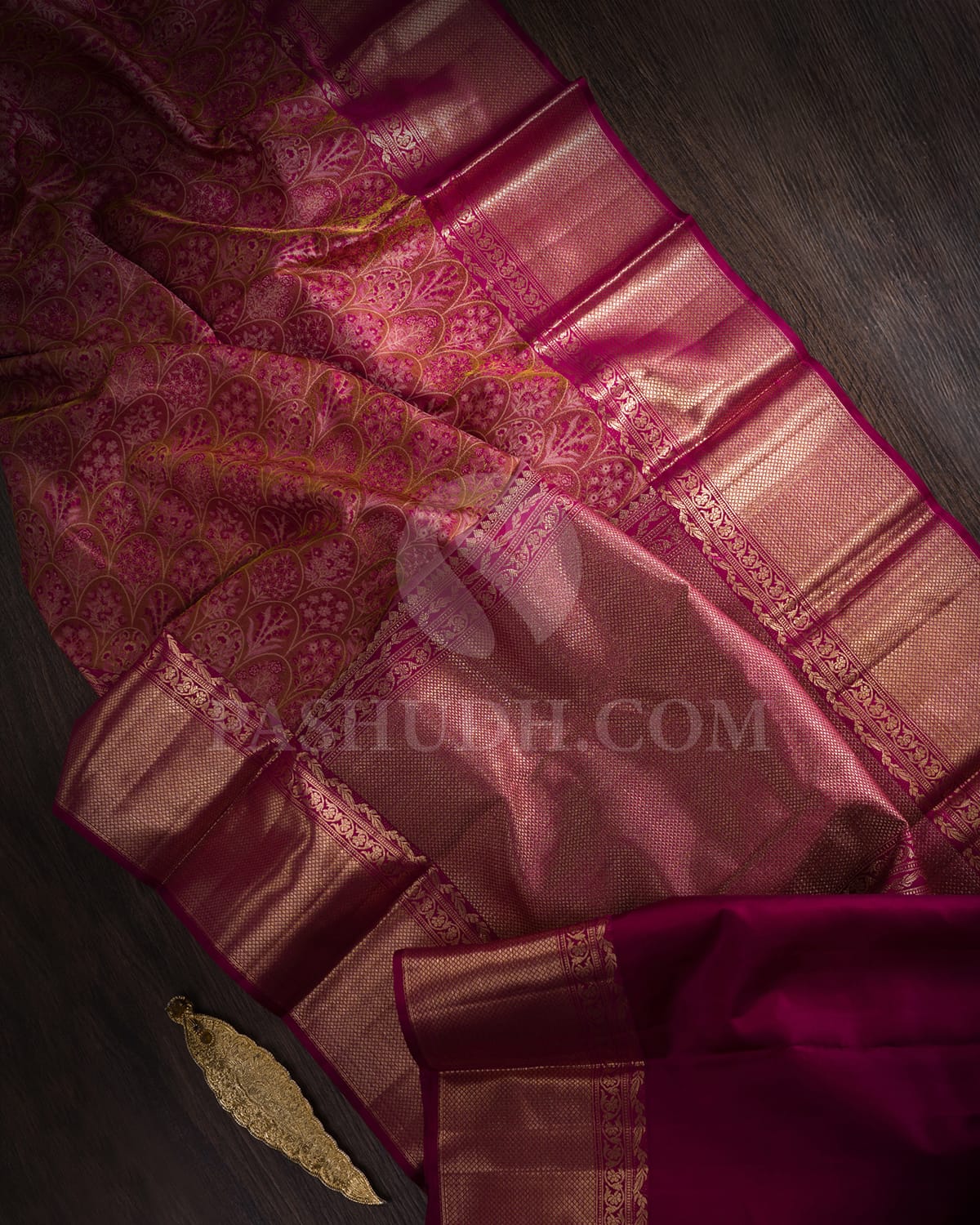 Rasberry Pink & Light Pink Kanjivaram Silk Saree-D621(B) – Pashudh Sarees