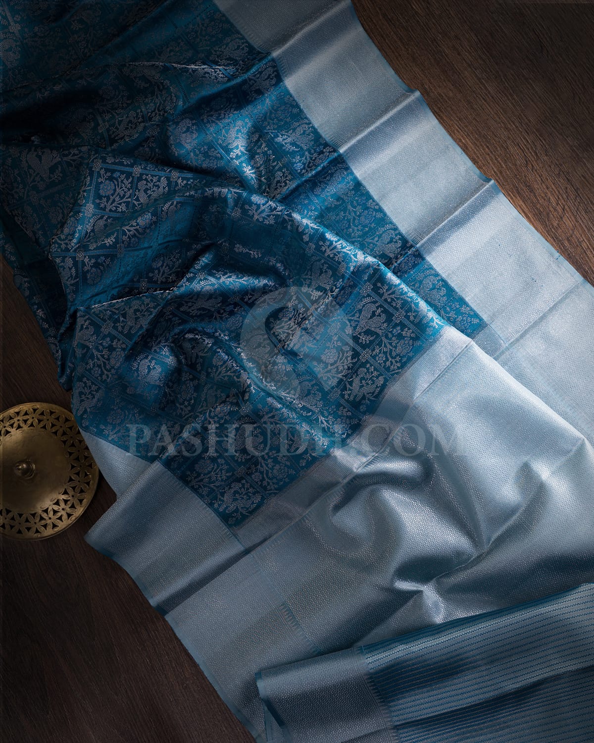 Cobalt Blue With Powder Blue Kanjivaram Silk Saree-DT278(C) – Pashudh ...
