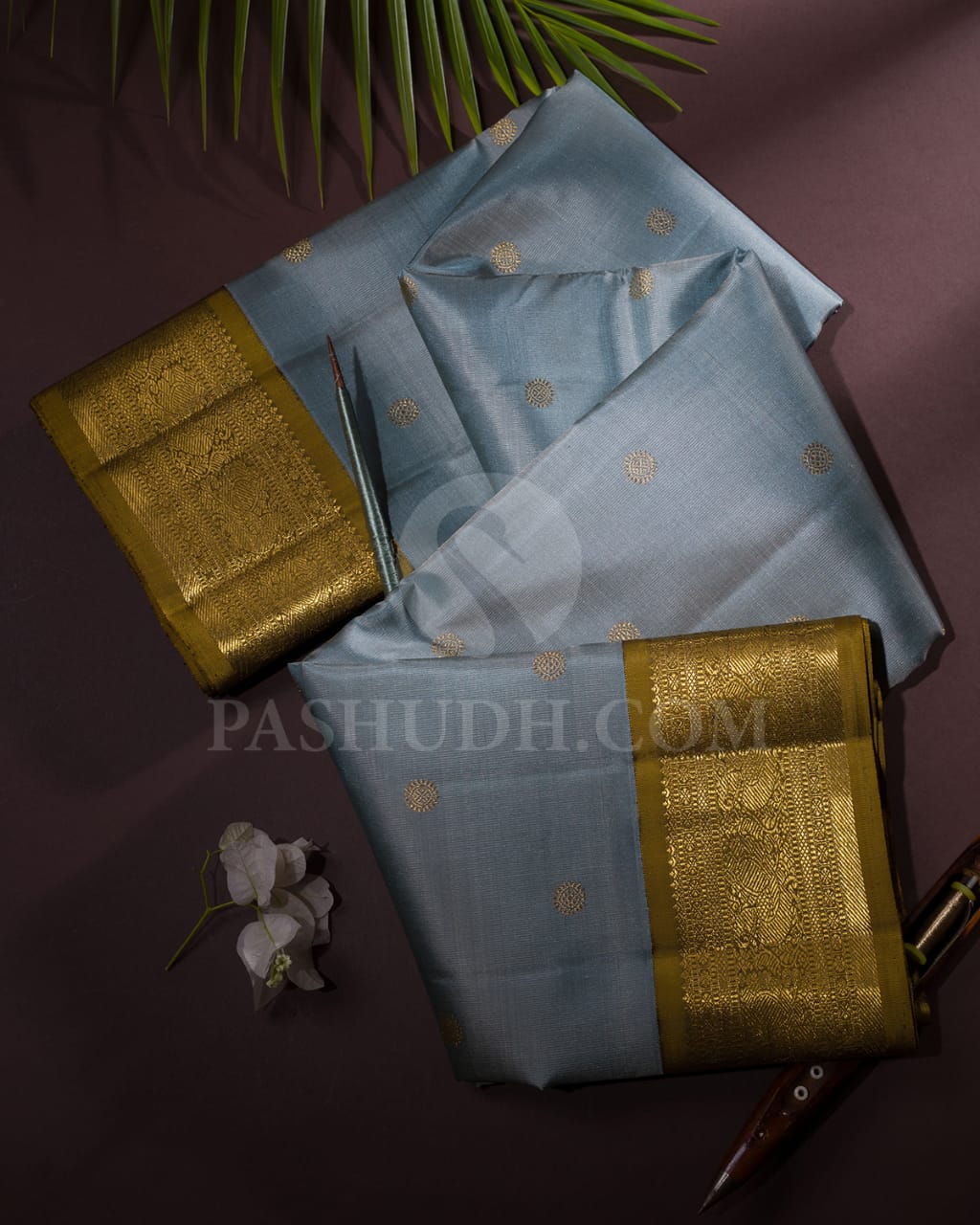 Slate Blue & Venthayam Pure Kanjivaram Silk Saree-SP30 – Pashudh Sarees