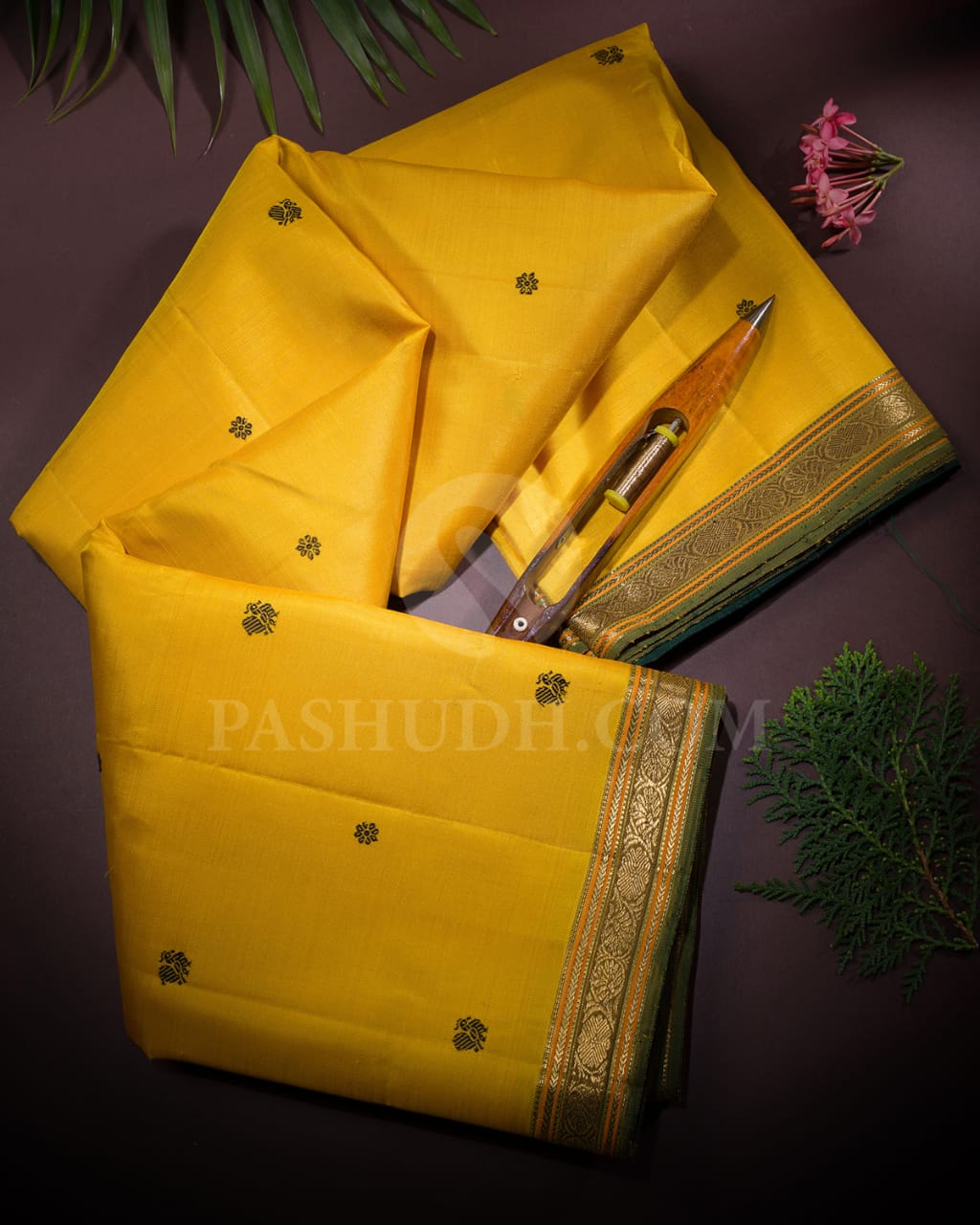 Yellow And Black Pure Kanjivaram Silk Saree-SP49 – Pashudh Sarees