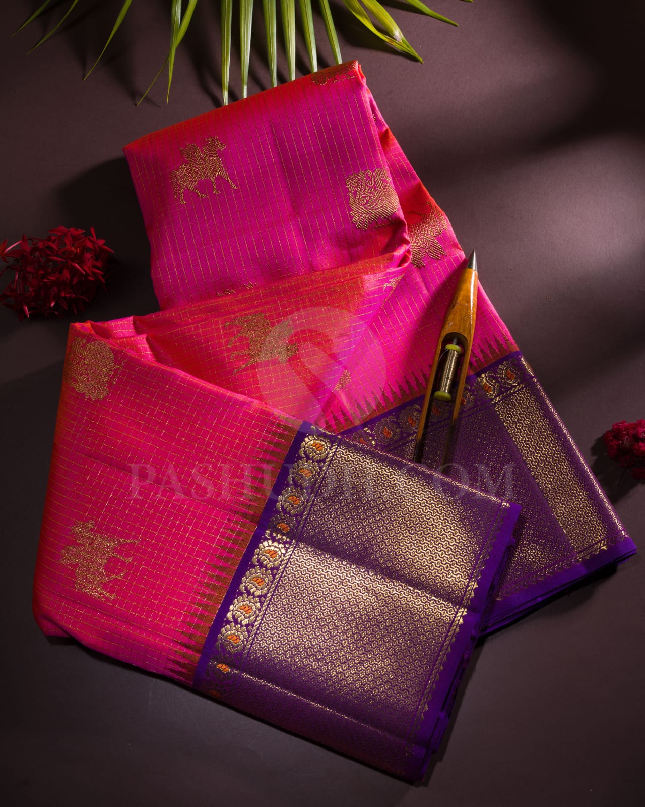 Punch Pink With Royal Purple Pure Kanjivaram Silk Saree-SP92 – Pashudh ...