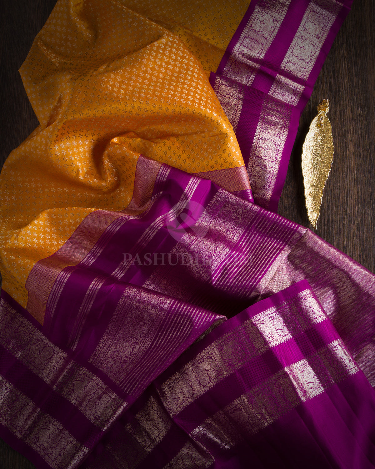 Orange and Violet Kanjivaram Silk Saree - S642 – Pashudh Sarees